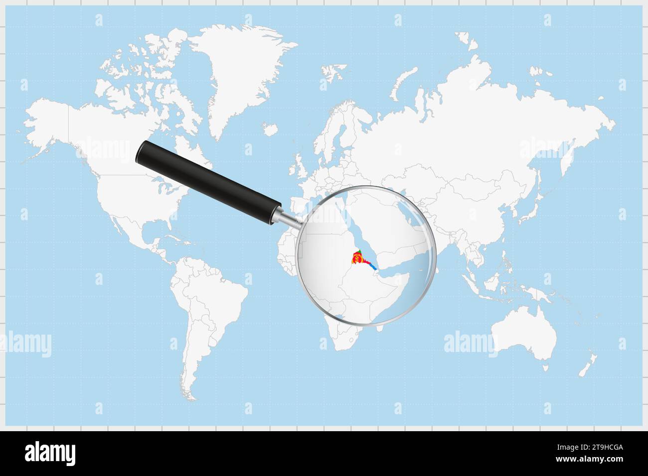 Magnifying Glass Showing A Map Of Eritrea On A World Map Eritrea Flag And Map Enlarge In Lens