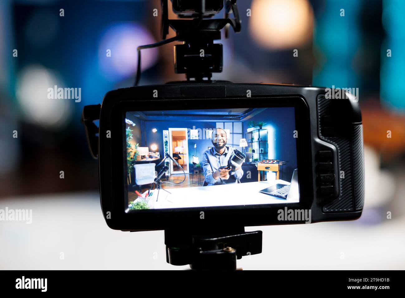 Focus on professional video production camera used for capturing ...