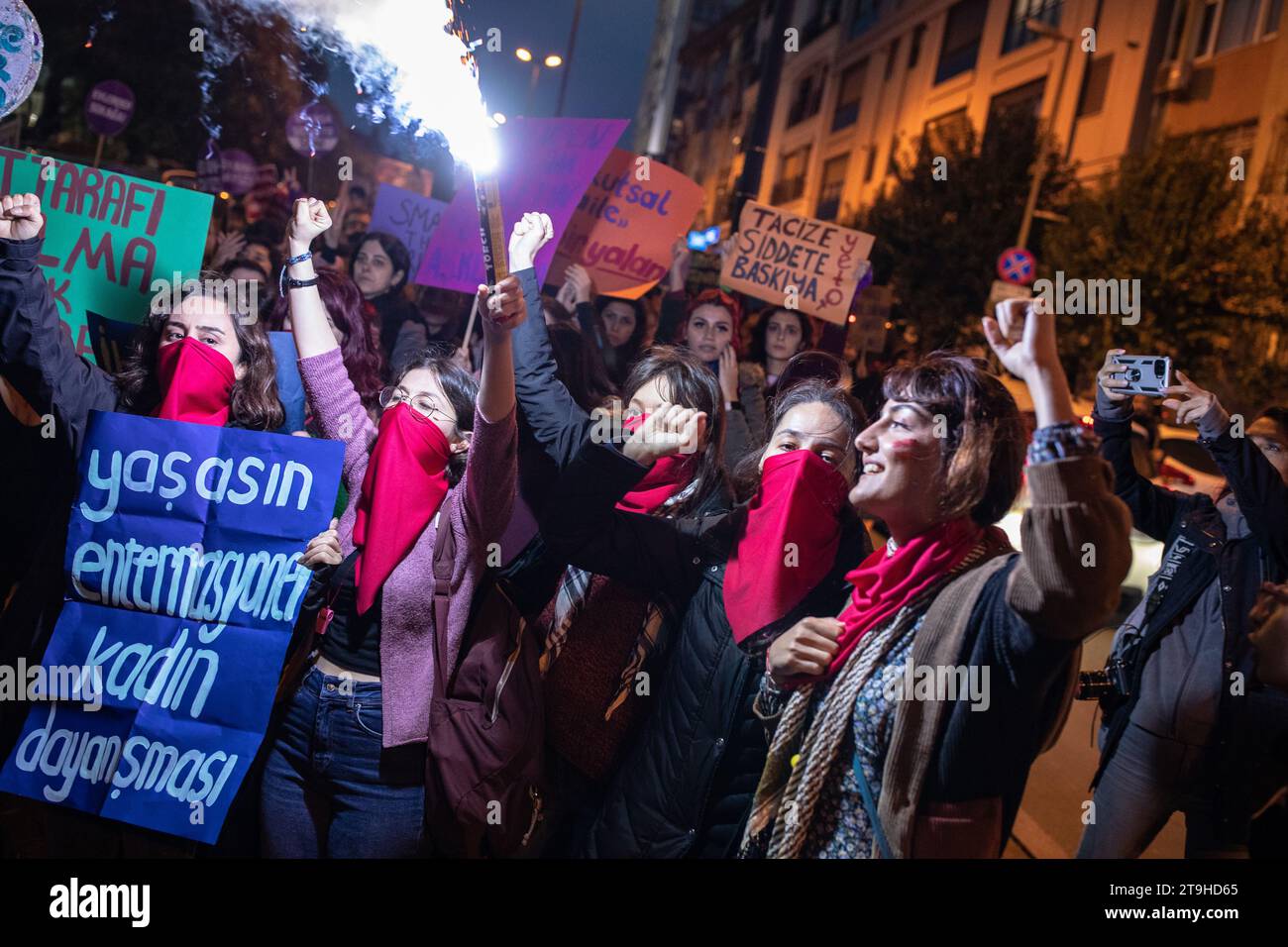 Istanbul, Turkey. 25th Nov, 2023. A group of protesters with their ...