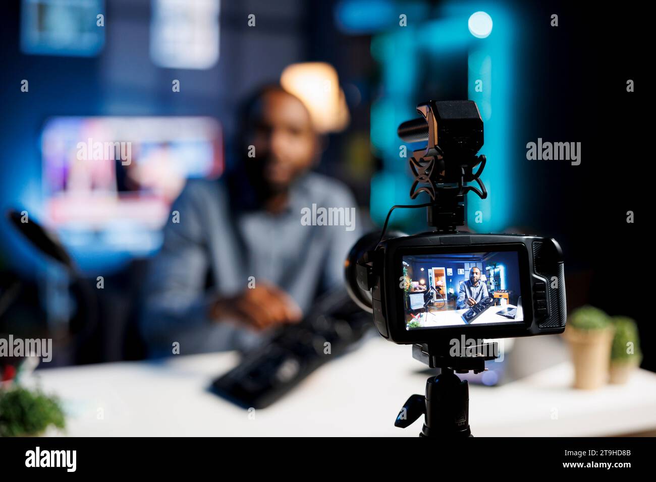 Focus on professional video production gear used for capturing footage ...