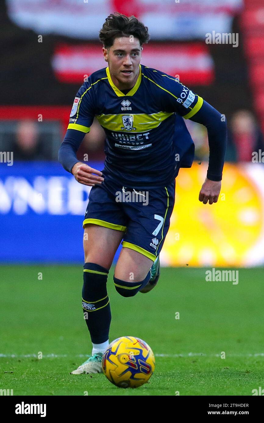 Hayden Hackney #7 of Middlesbrough runs with the ball during the Sky ...