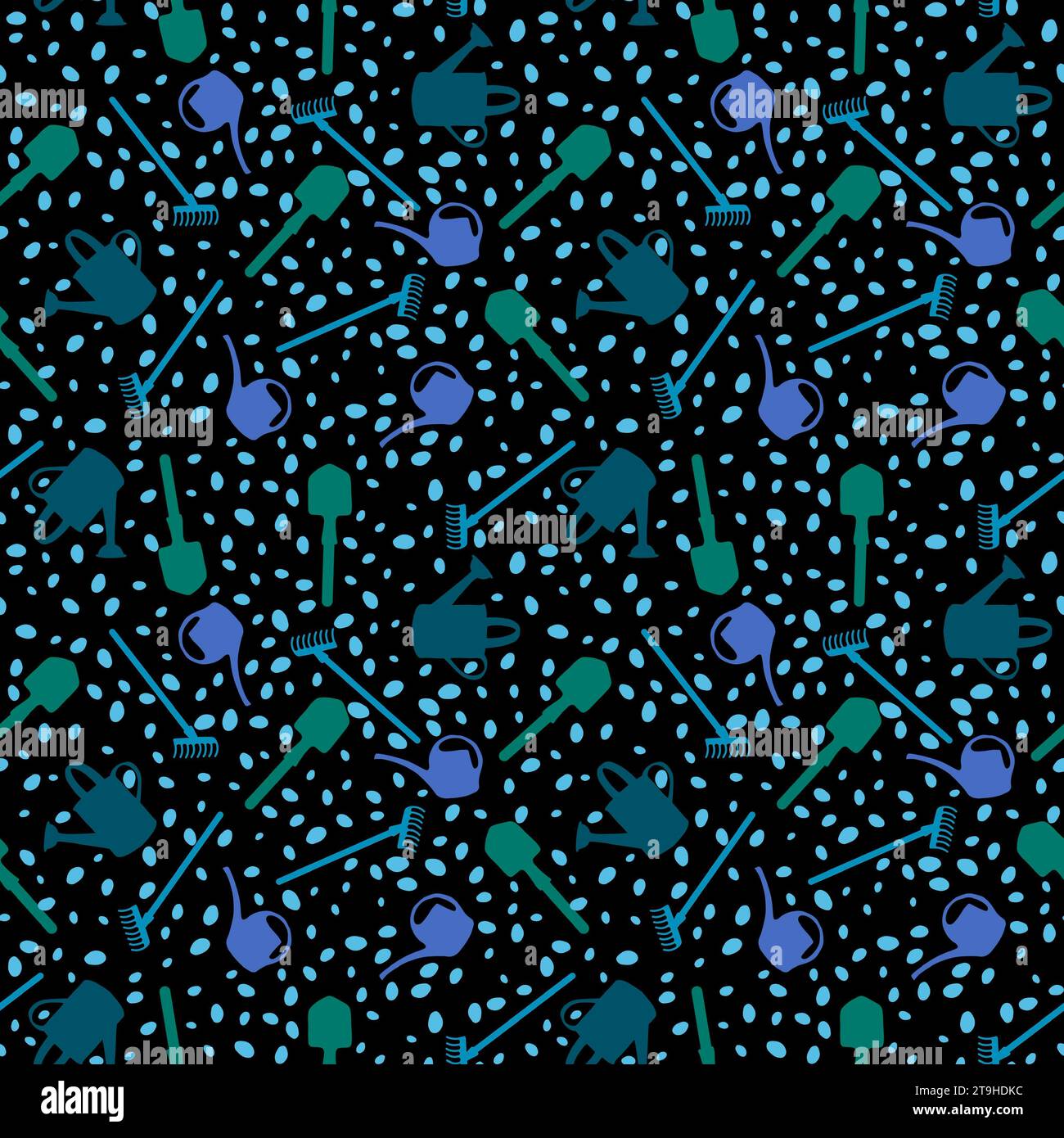 Garden tools seamless shovels and watering can and rake pattern for ...