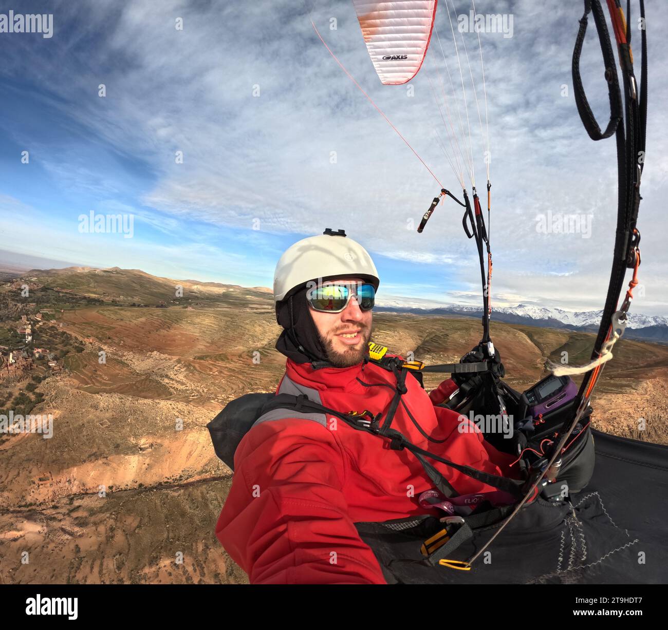 Paragliding selfie,selfie of a paragliding pilot flying high in the ...