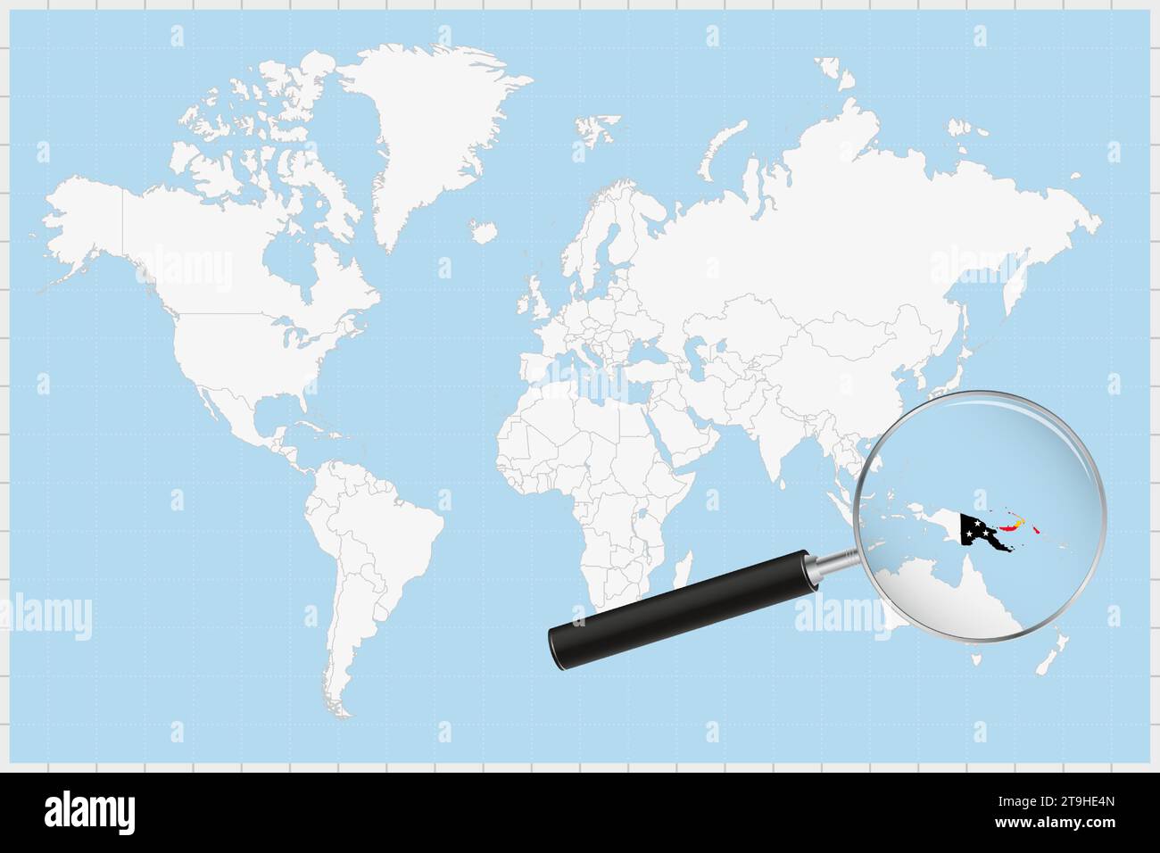 Magnifying glass showing a map of Papua New Guinea on a world map ... Magnifying glass showing a map of Papua New Guinea on a world map ...