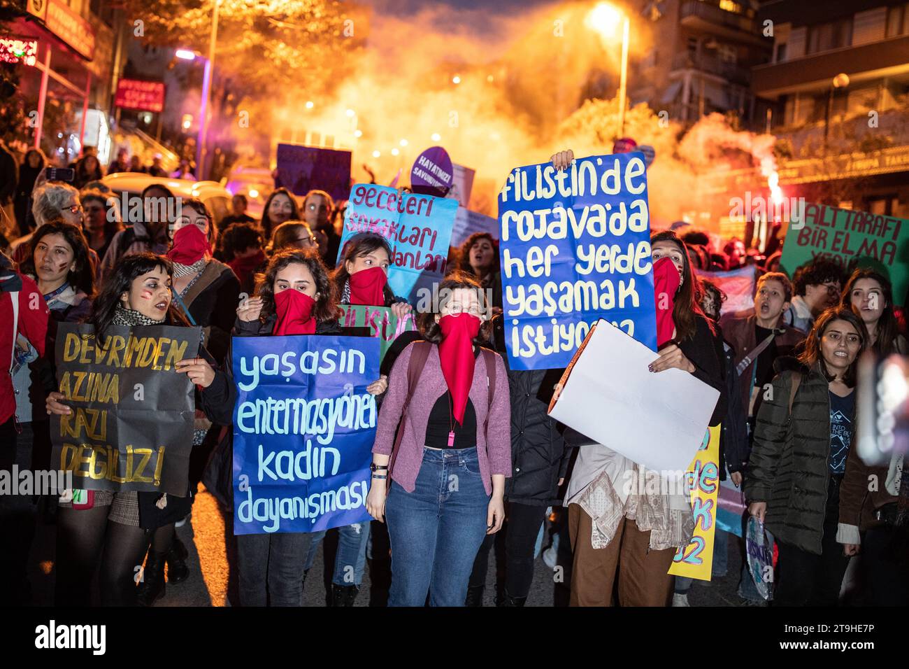 Istanbul, Turkey. 25th Nov, 2023. A group of protesters with their ...