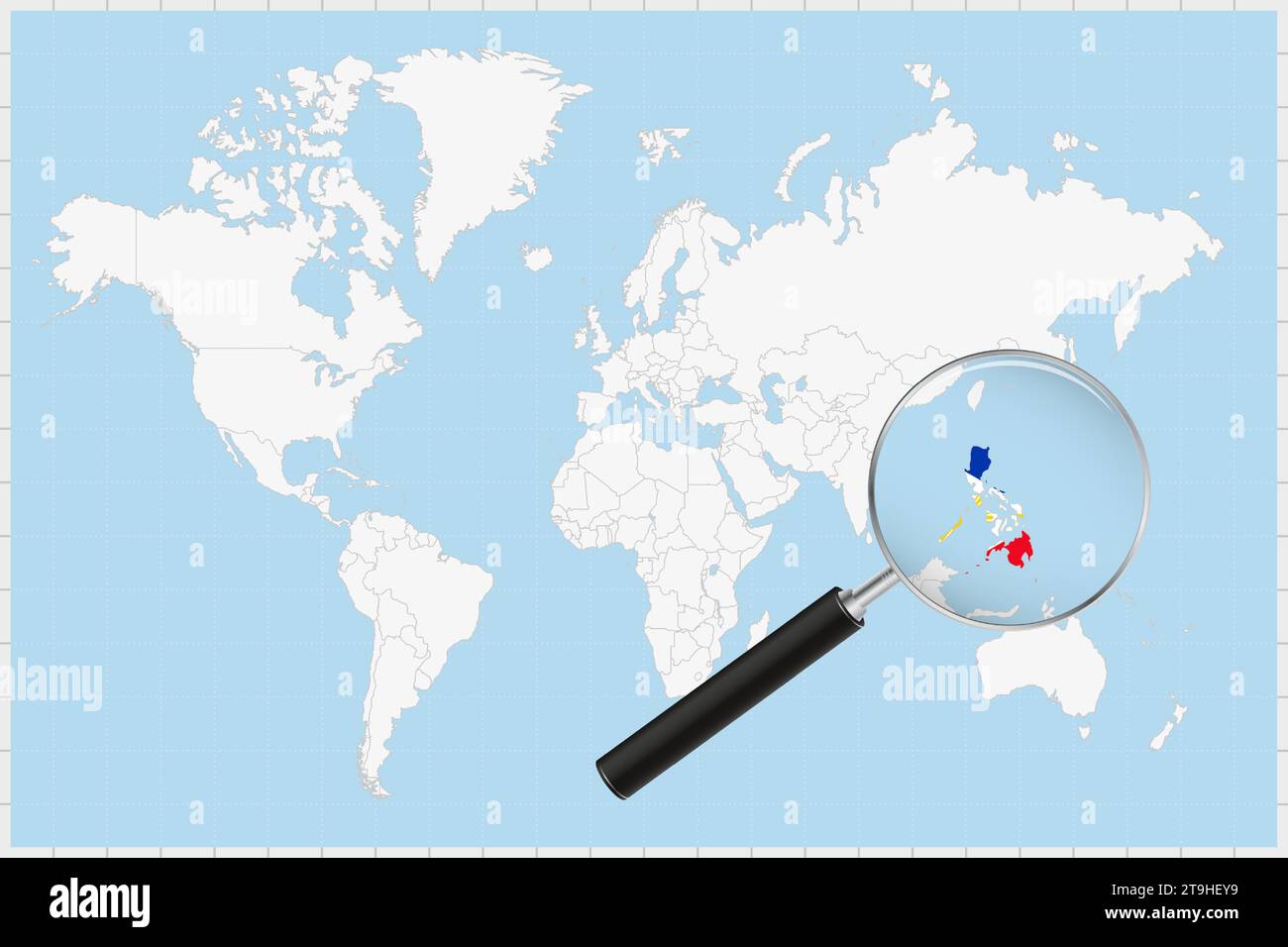 Magnifying glass showing a map of Philippines on a world map ...