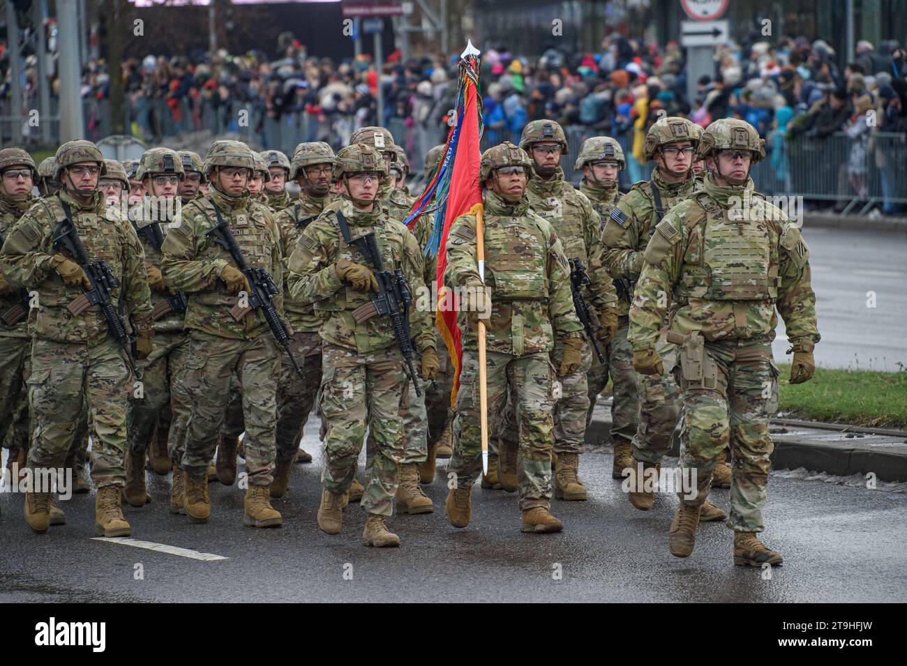 Vilnius, Lithuania. 25th Nov, 2023. U.S. Army soldiers march during a ...
