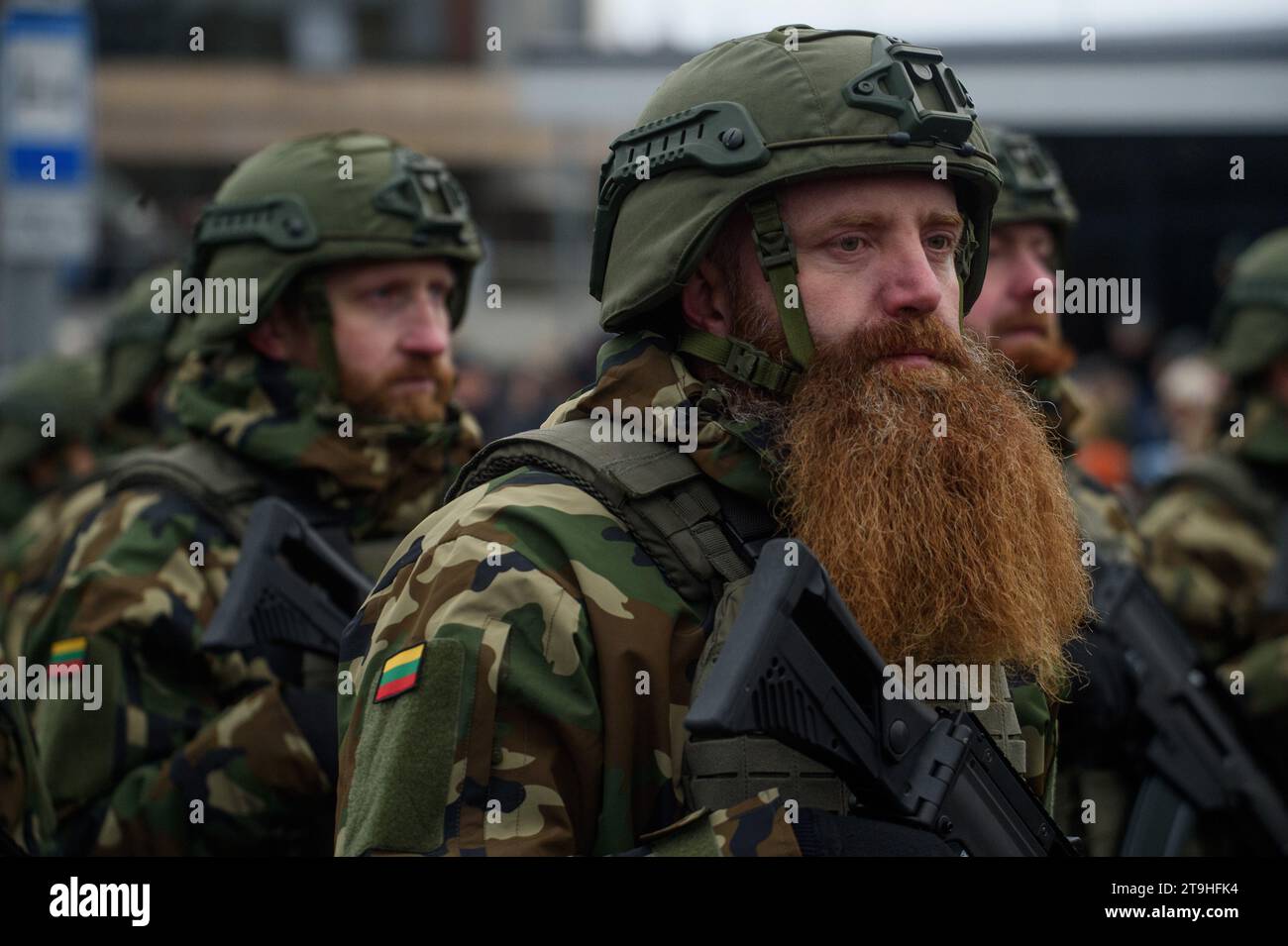 Vilnius, Lithuania. 25th Nov, 2023. Lithuanian soldiers march during a ...