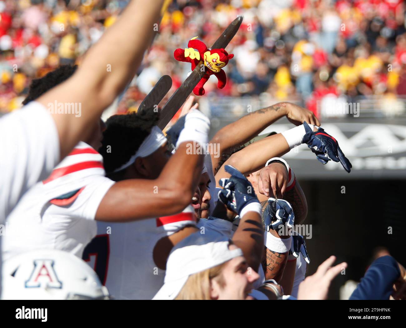 Tempe, Arizona, USA. 25th Nov, 2023. Arizona Wildcats bench spears a ...