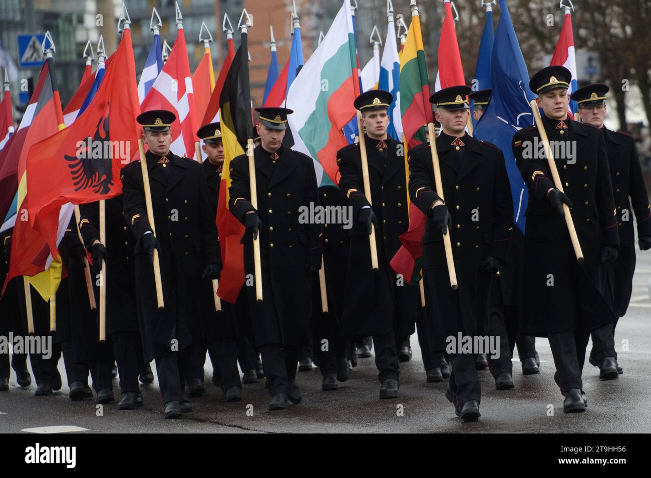 Vilnius, Lithuania. 25th Nov, 2023. Lithuania's military officers march ...