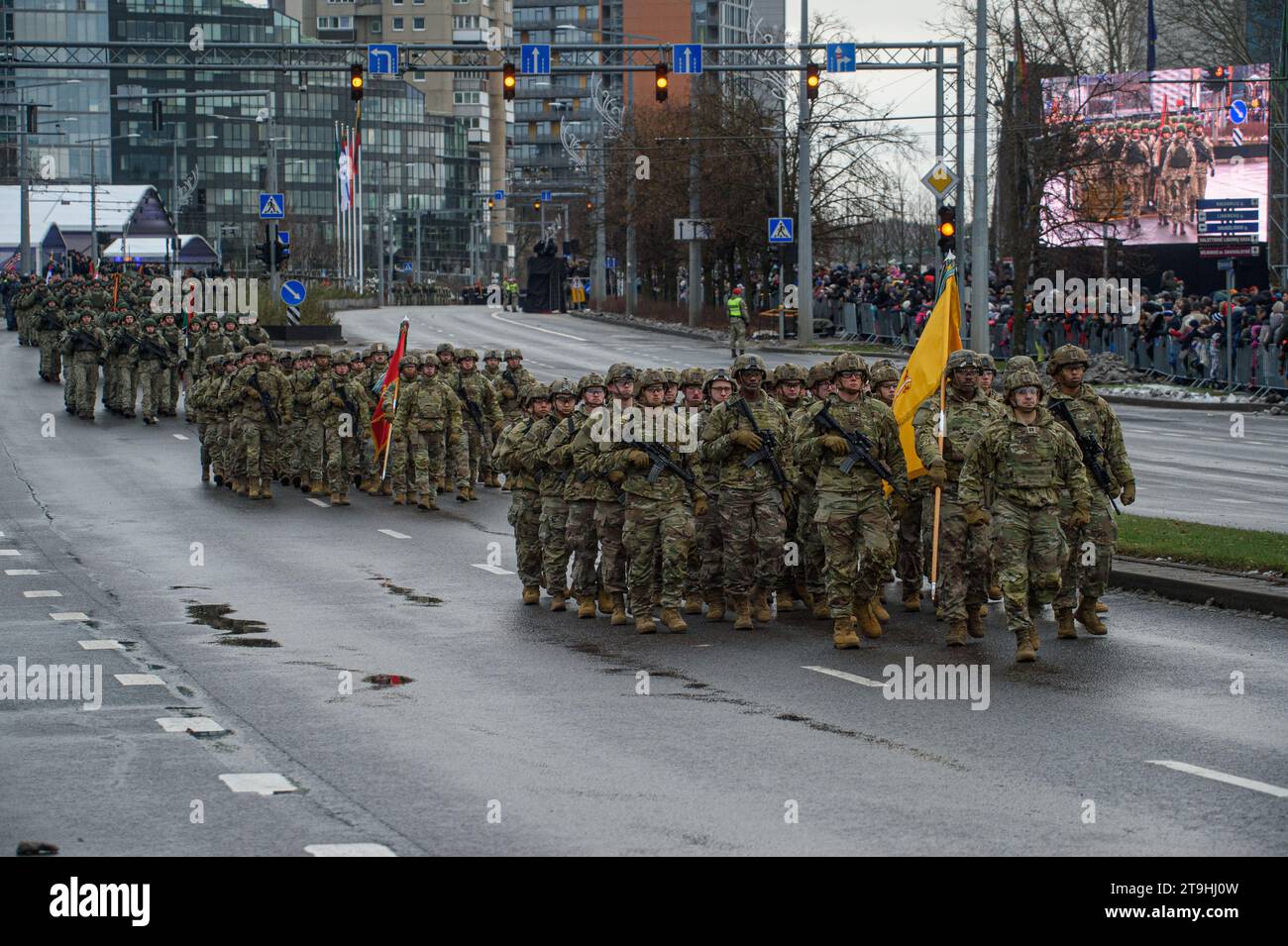 Vilnius, Lithuania. 25th Nov, 2023. U.S. Army soldiers march during a ...