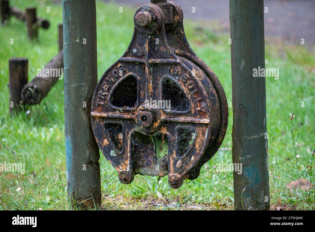 Rusty old historical pulley used in a bush sawmill, Powelltown Victoria ...