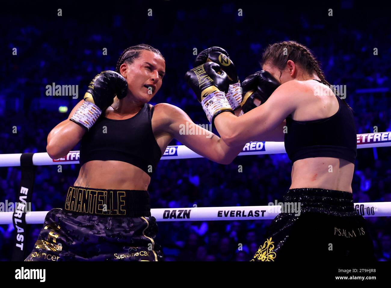 Katie Taylor (right) and Chantelle Cameron in action during their ...