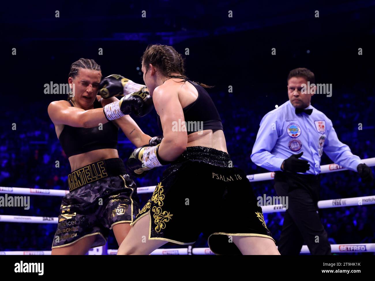 Katie Taylor (right) and Chantelle Cameron in action during their ...