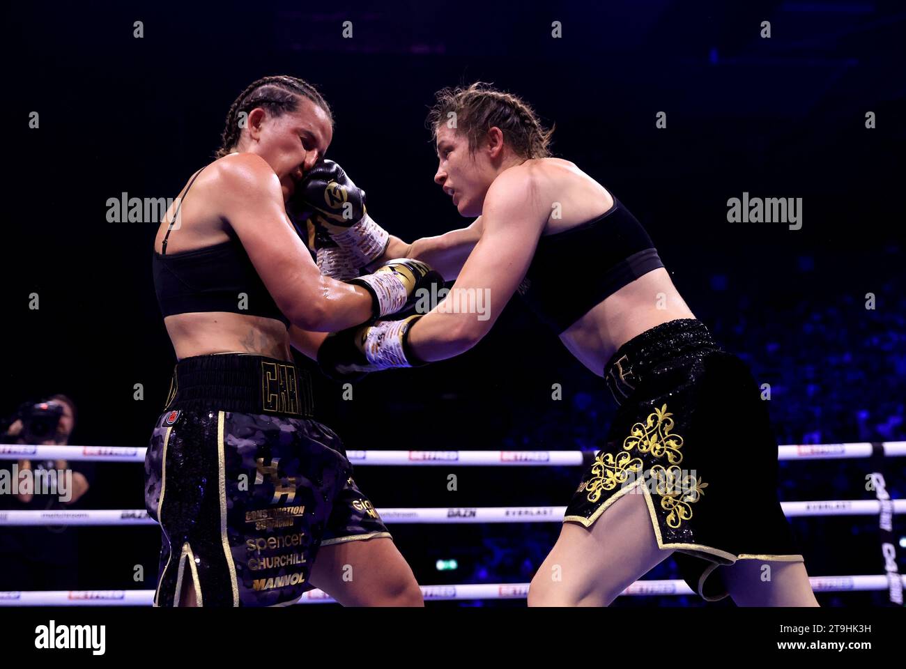 Katie Taylor (right) and Chantelle Cameron in action during their ...