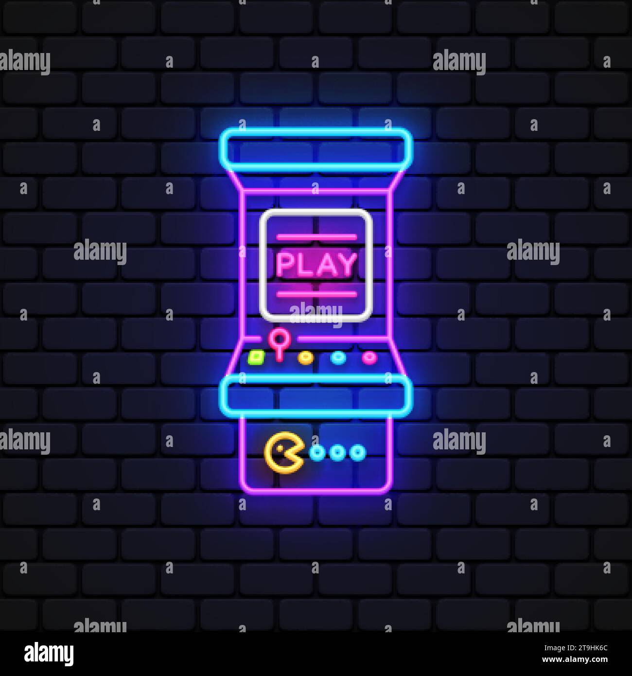 Vintage cartoon design template with retro game neon icon on light ...
