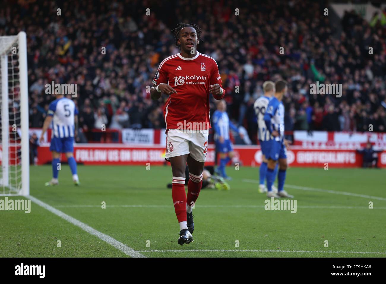 Nottingham, UK. 25th Nov, 2023. Anthony Elanga (NF) celebrates scoring ...