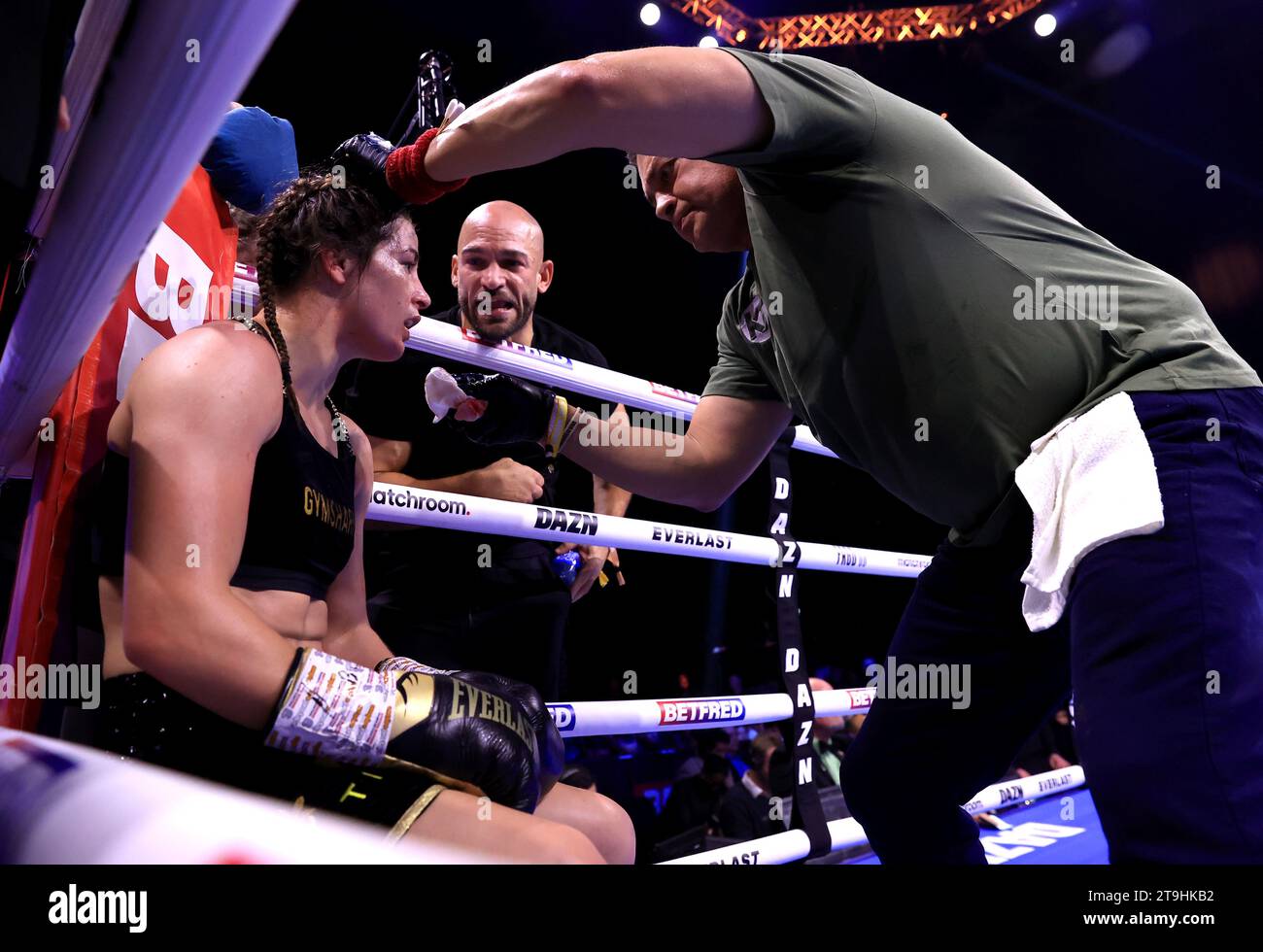 Katie Taylor (left) during her Undisputed Super Lightweight title fight ...