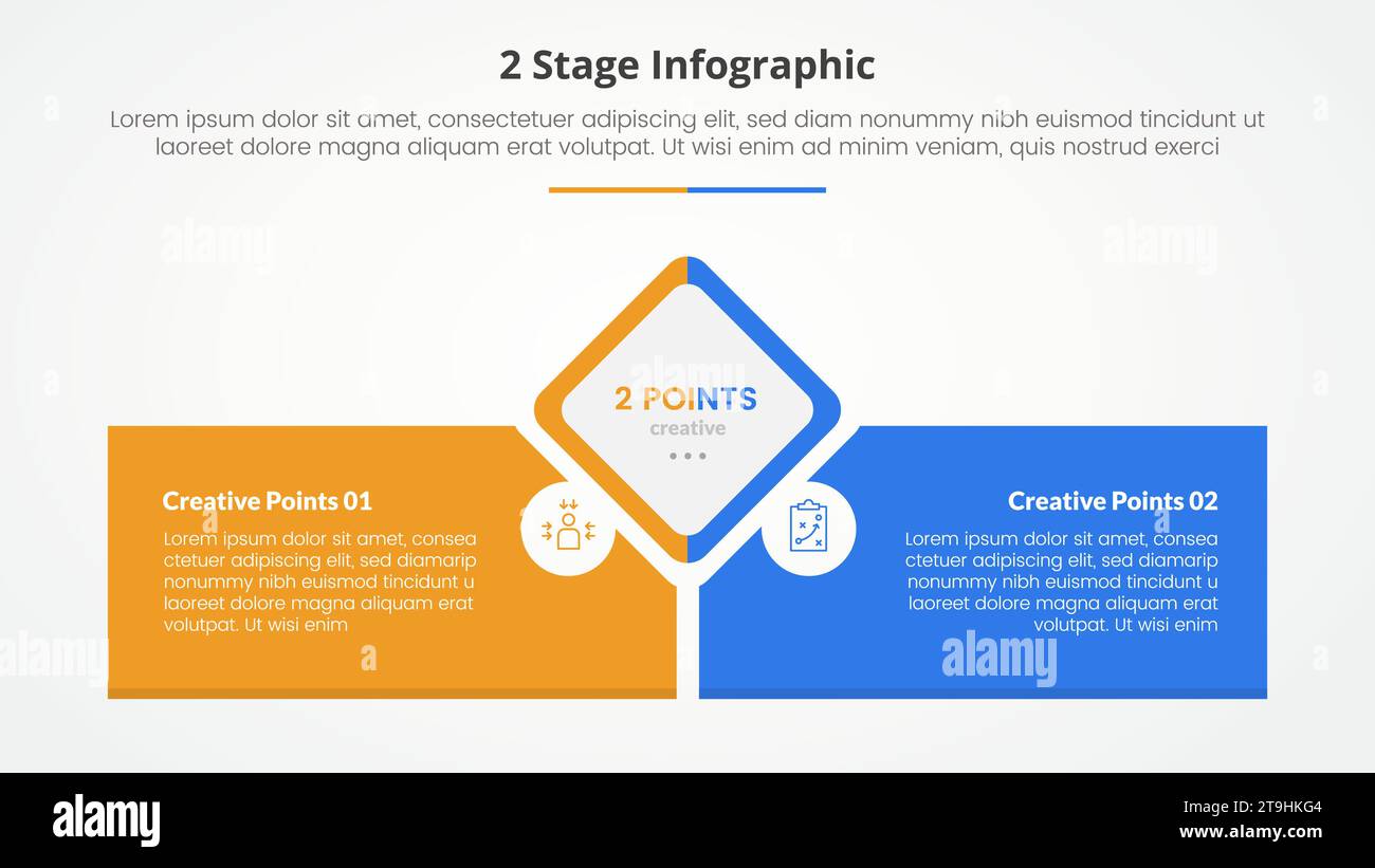 2 points stage template for comparison opposite infographic concept for slide presentation with ...