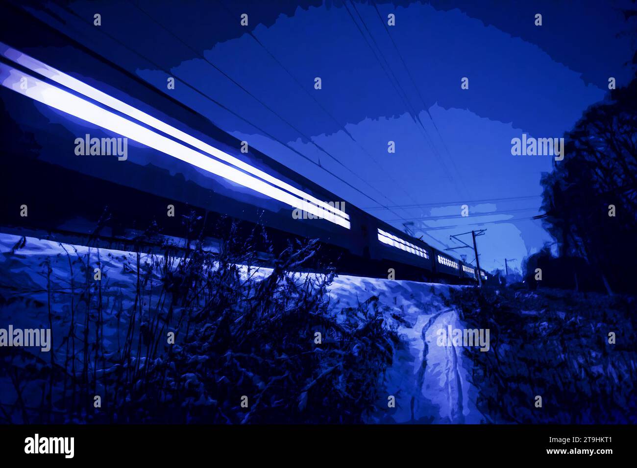 Trans-SiberianExpress in night in winter. Russian train moves through ...