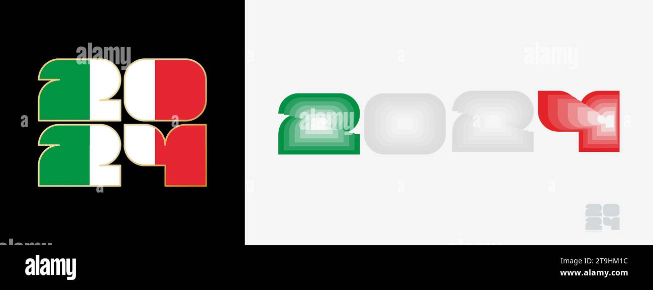 Year 2024 with flag of Italy and in color palate of Italy flag. Happy ...
