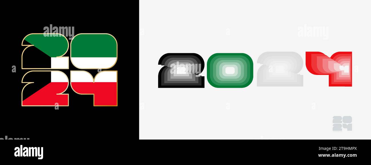 Year 2024 with flag of Kuwait and in color palate of Kuwait flag. Happy ...