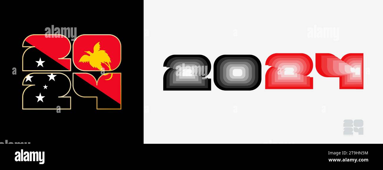 Year 2024 with flag of Papua New Guinea and in color palate of Papua ...