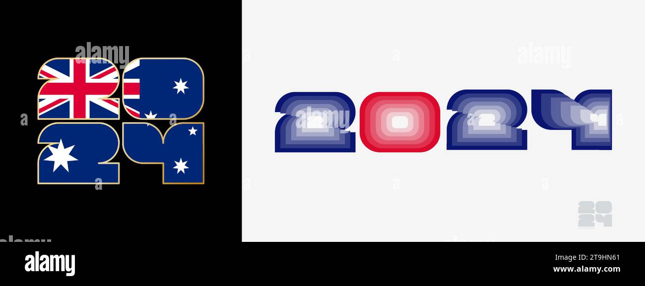 Year 2024 with flag of Australia and in color palate of Australia flag ...