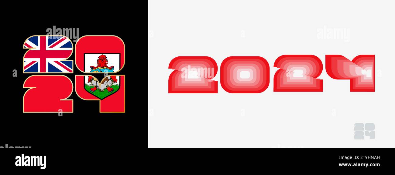 Year 2024 with flag of Bermuda and in color palate of Bermuda flag ...