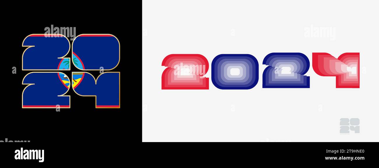 Year 2024 with flag of Guam and in color palate of Guam flag. Happy New ...
