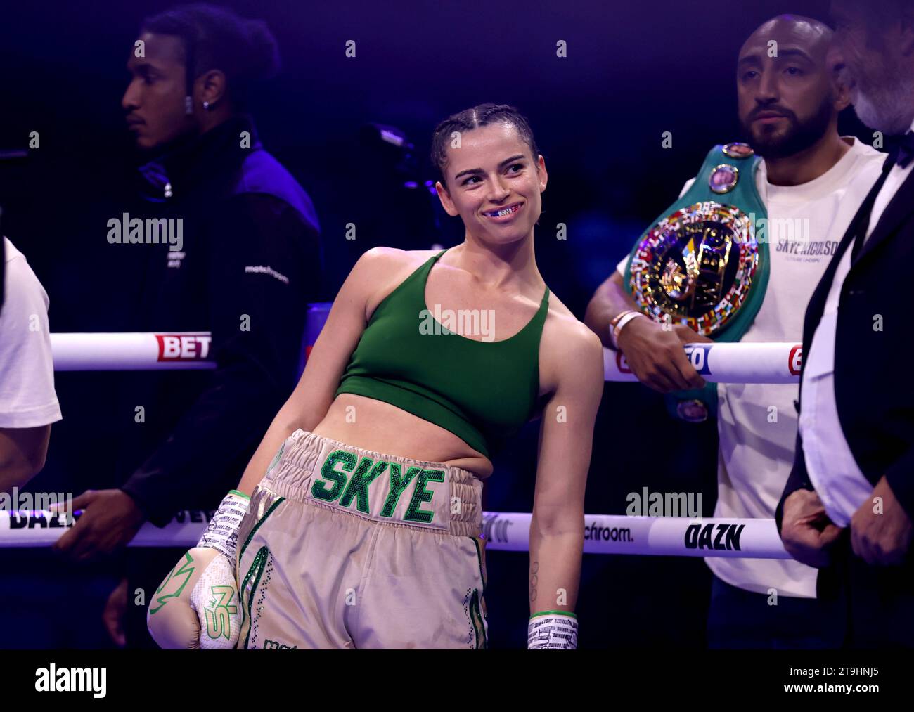 Skye nicolson in the ring ahead of her wbc interim world featherweight title fight against lucy ...