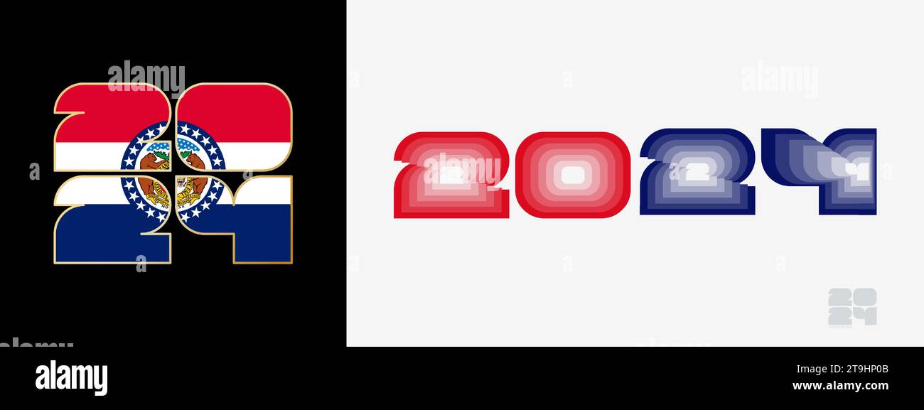 Year 2024 with flag of Missouri and in color palate of Missouri flag ...