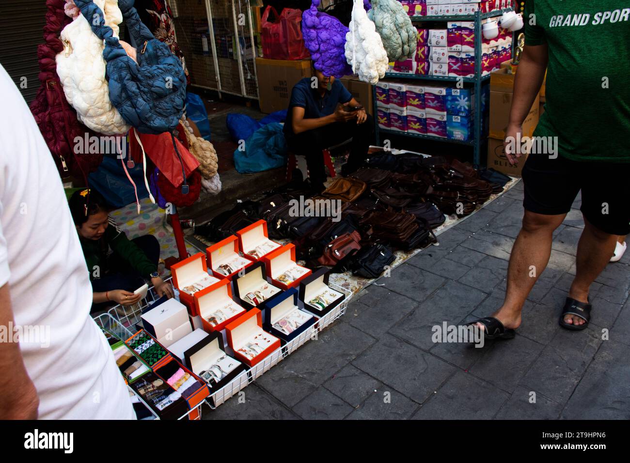 Morning sampeng local market or phahurat street bazaar for thai people customers and foreign ...