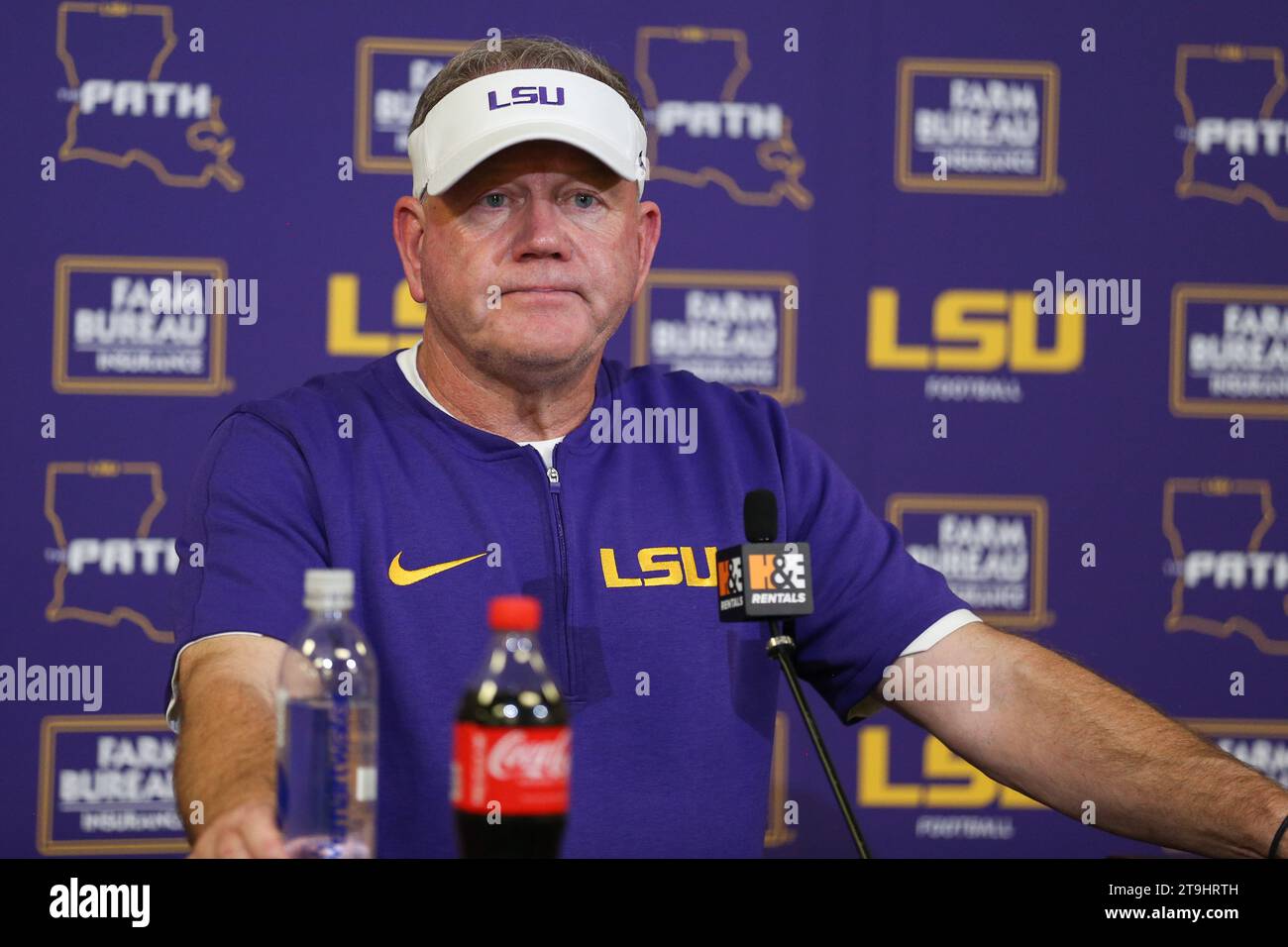 Baton Rouge, LA, USA. 25th Nov, 2023. LSU Head Coach Brian Kelly meets ...
