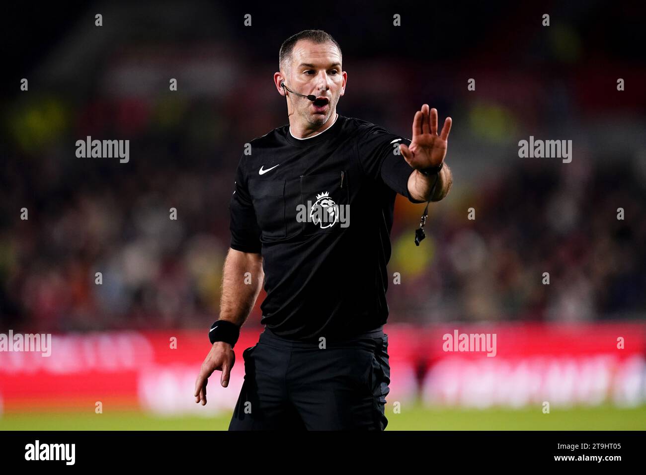 Tim Robinson, referee during the Premier League match at Gtech ...