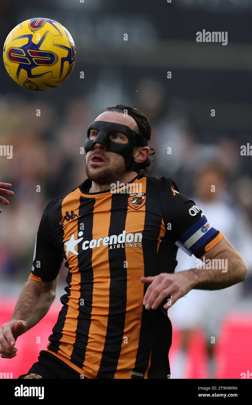 Swansea, UK. 25th Nov, 2023. Lewie Coyle of Hull City, wearing a ...
