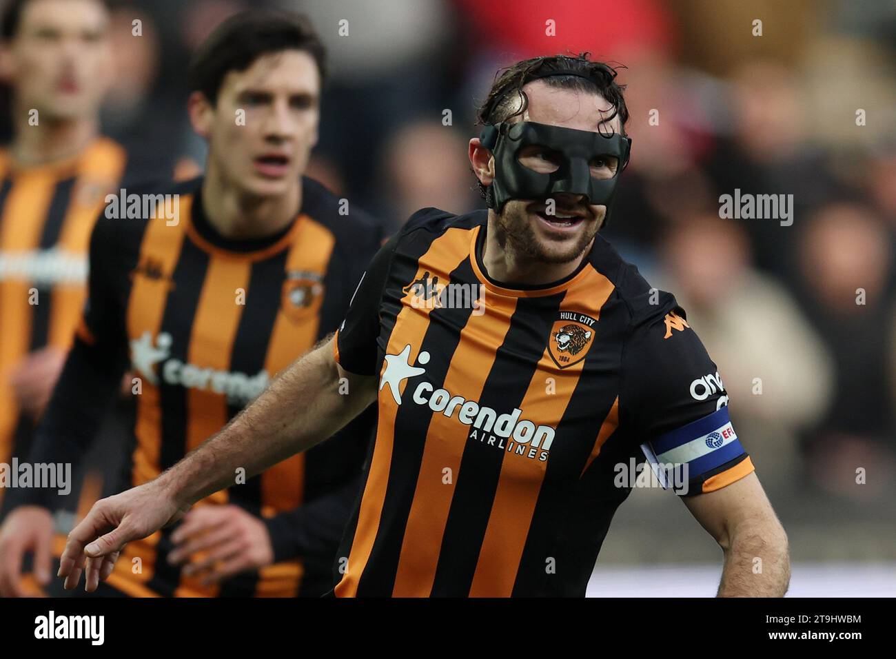 Swansea, UK. 25th Nov, 2023. Lewie Coyle of Hull City, wearing a ...