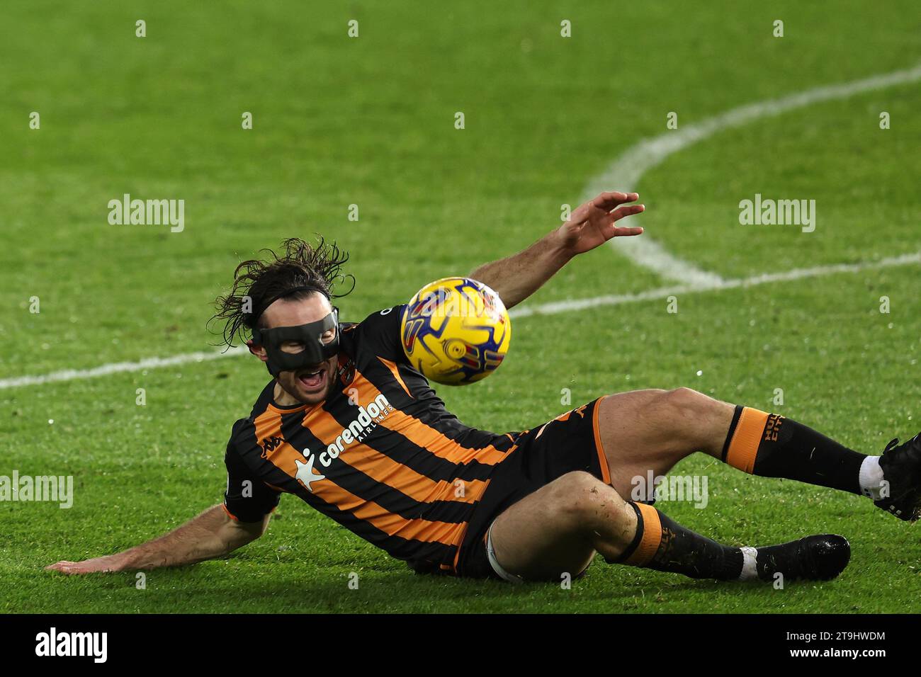 Swansea, UK. 25th Nov, 2023. Lewie Coyle of Hull City, wearing a ...