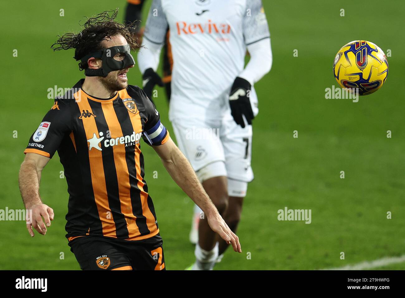 Swansea, UK. 25th Nov, 2023. Lewie Coyle of Hull City, wearing a ...