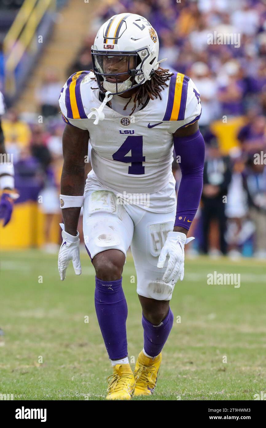 November 25, 2023: LSU linebacker Harold Perkins Jr. (4) gets ready to ...