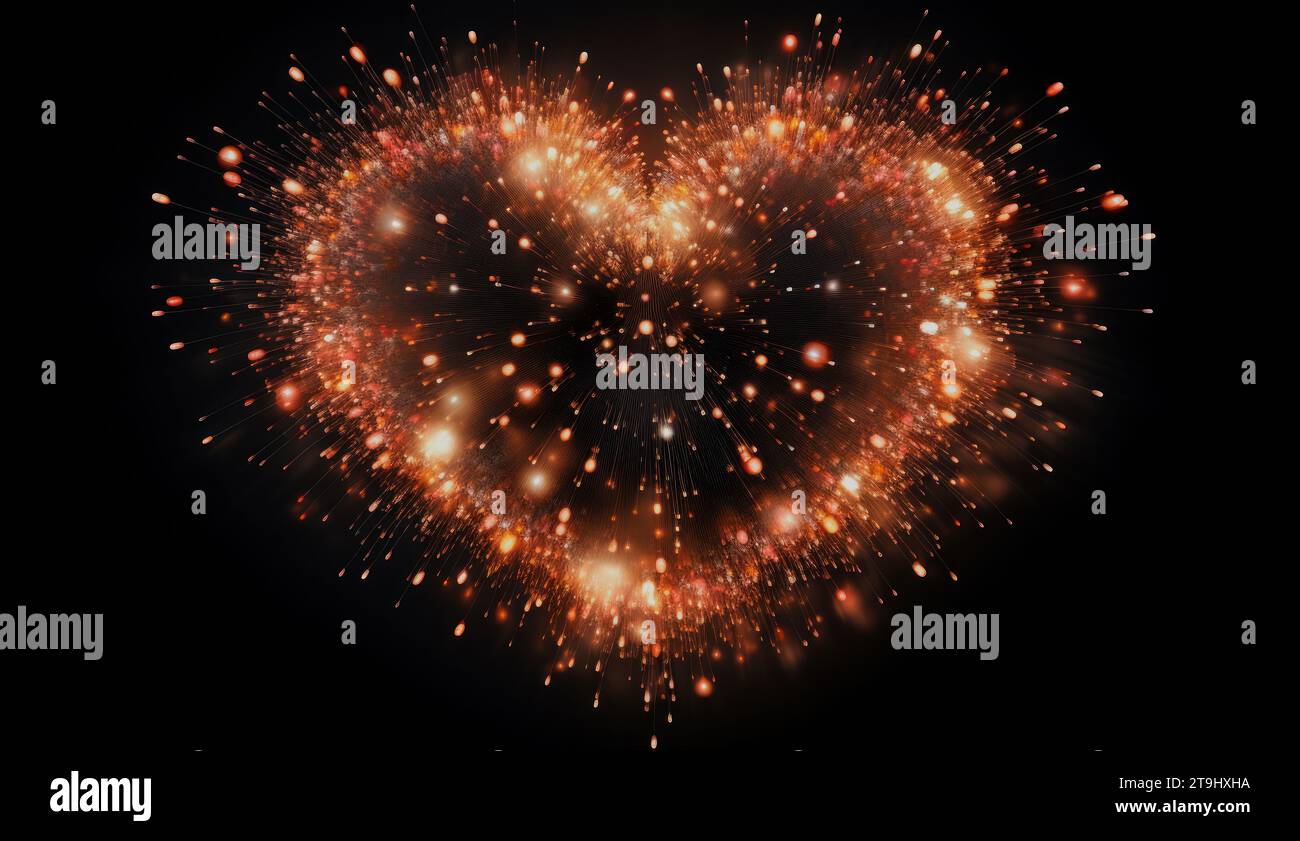 Ai Generative Illustration Of A Firework In A Heart Shape Against Black ...