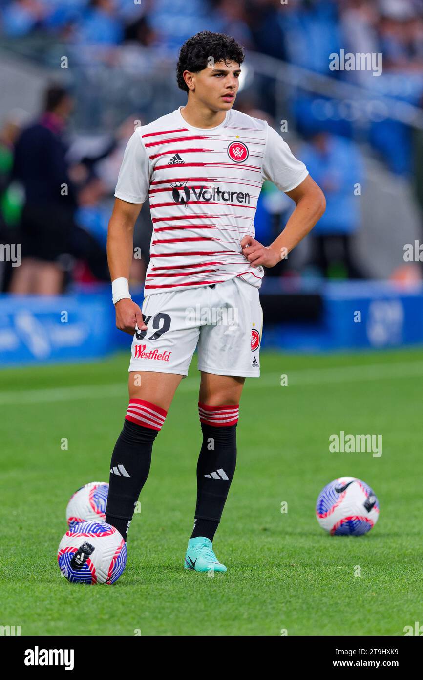 Sydney, Australia. 25th Nov, 2023. Marcus Younis of the Wanderers warms ...