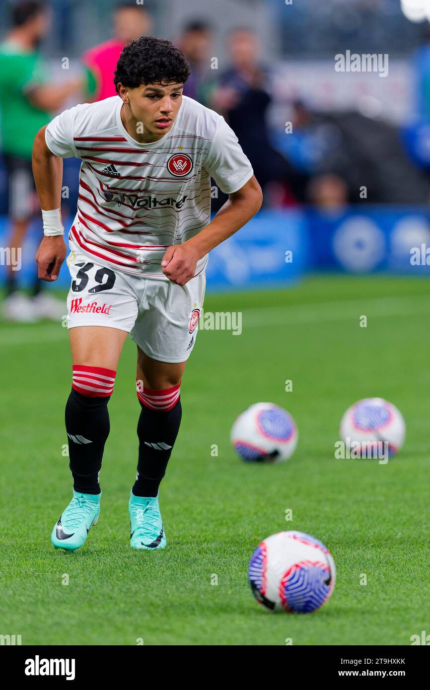 Sydney, Australia. 25th Nov, 2023. Marcus Younis of the Wanderers warms ...