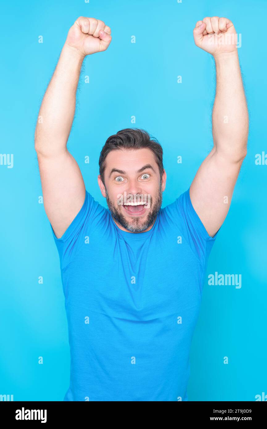 Emotional excited man with amazed expression. Human reaction and ...