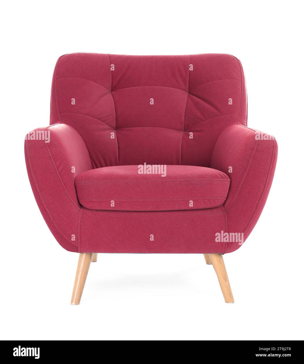 One comfortable hibiscus color armchair isolated on white Stock Photo ...