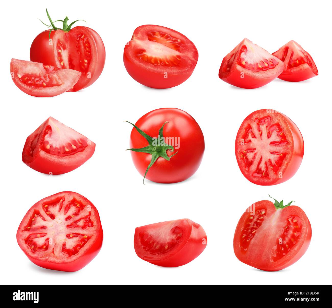 Whole and cut ripe tomatoes isolated on white, set Stock Photo - Alamy