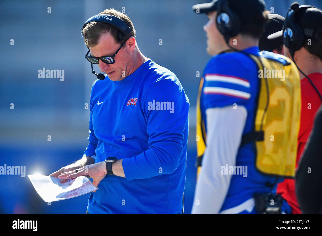November 25, 2023: SMU Mustangs coach Rhett Lashlee looks at his play ...