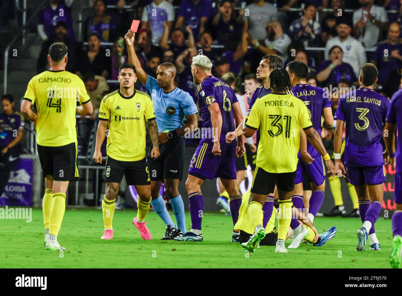 Referee Jon Fresnon pulls red card against Orlando City defender ...