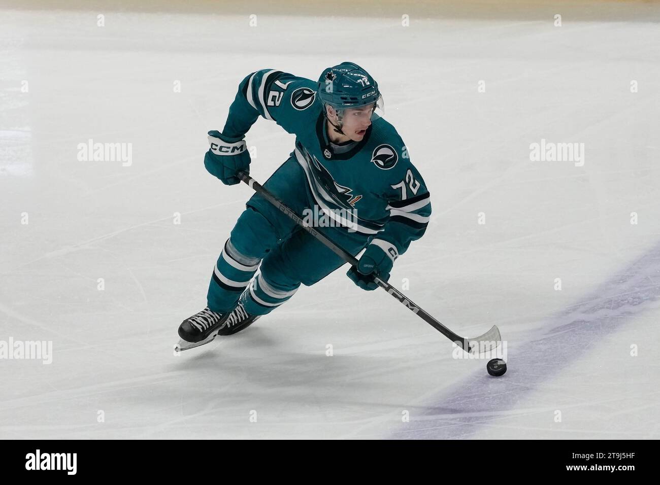 San Jose Sharks center William Eklund (72) skates against the Montreal ...