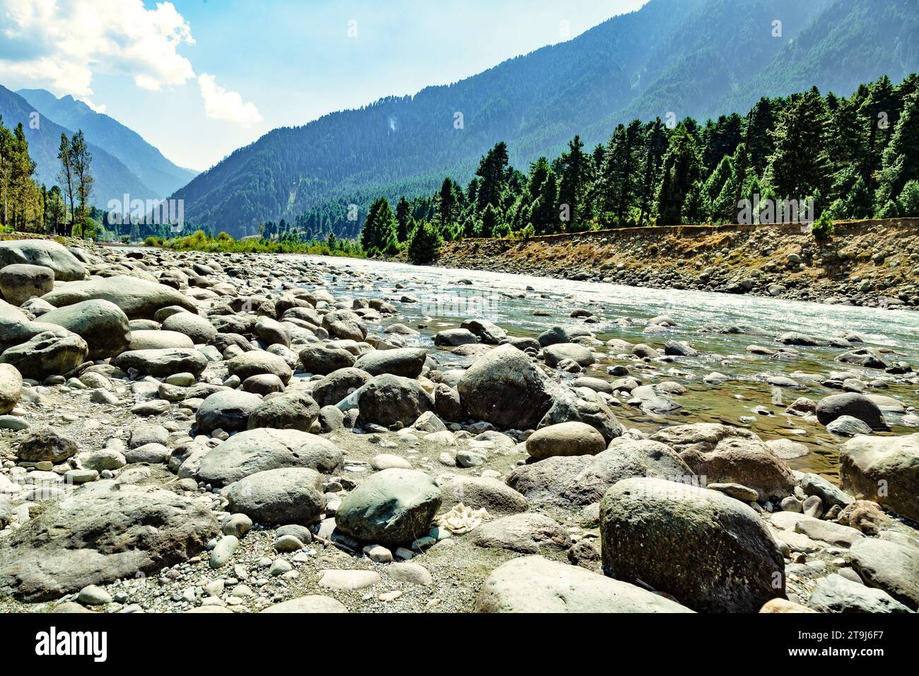 Lidder river flowing at Amarnath Yatra base camp in Pahalgam, Jammu ...